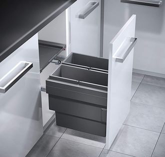 Hailo Abfallsammler Auszug 3608311 | für 30cm Unterschrank | Cargo Synchro 1fach 30 Liter | Dunkelgrau (45er Schrank - 2fach)