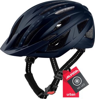 Alpina Alpina HAGA LED - Sto&szlig;absorbierender, Beleuchteter & Optimal Anpassbarer Fahrradhelm Mit Integriertem LED-Licht F&uuml;r Erwachsene, Indigo matt, 51-56 cm