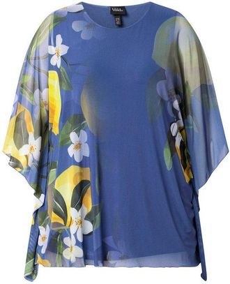 Ulla Popken Longbluse Mesh-Bluse doppellagig Oversized Rundhals Halbarm