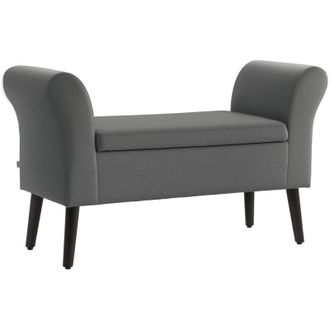 HOMCOM Sitzbank Polsterbank mit Stauraum Bettbank mit Armlehne f&uuml;r Flur Schlafzimmer samtartiges Polyester 111,5 x 41 x 65 cm Dunkelgrau - Homcom