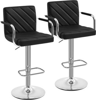 Yaheetech Yaheetech - Lot de 2 tabourets de bar avec accoudoirs r&eacute;glables - Si&egrave;ge rotatif 360&deg; en similicuir noir - Pied en m&eacute;tal galvanis&eacute; - Hauteur dassise