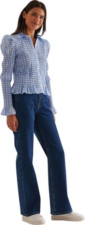 NA-KD Damen Straight Leg High Waist Jeans, dunkelblau, 34