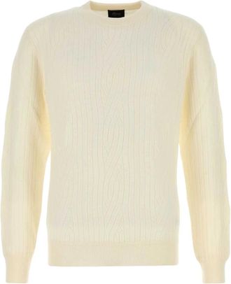 Brioni Homme, Pulls, Blanc, Taille: XL Pull Ras du Cou En Maille C&acirc;bl&eacute;e Laine et Cachemire