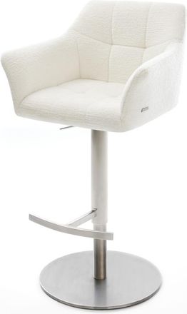 DELIFE Barstuhl Yulo-Flex Boucl&eacute; Soft Beige Drehfu&szlig; h&ouml;henverstellbar Edelstahl Silberfarben, Barst&uuml;hle