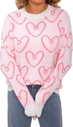 Generic 2026 Printemps Femmes Automne et Hiver Mode Col Rond en Forme de Coeur Bloc de Couleur Pull Ample Pull, blanc, XL