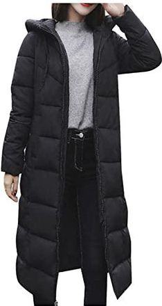 Generic Vestes pour femmes, manteau dhiver chaud et &eacute;pais &agrave; capuche avec fermeture &eacute;clair int&eacute;grale, couleur unie, mince, long, manteau dext&eacute;rieur avec poche,