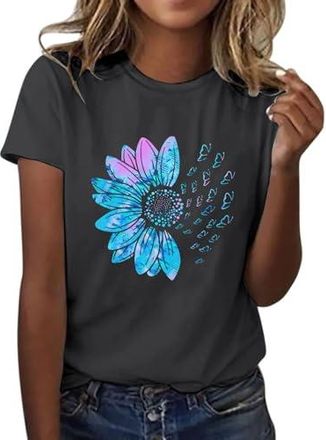 Generic T-shirt d&eacute;contract&eacute; &agrave; manches courtes et col rond pour femme - Motif floral et papillon - Doux et l&eacute;ger - Pour un usage quotidien, les vacances, l&eacute;t&eacute;,