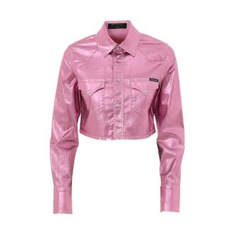 Dolce & Gabbana Camicia Cropped aus Stretch-Lurex-Gewebe - - Blouses & Shirts - Damen - Rosa - S