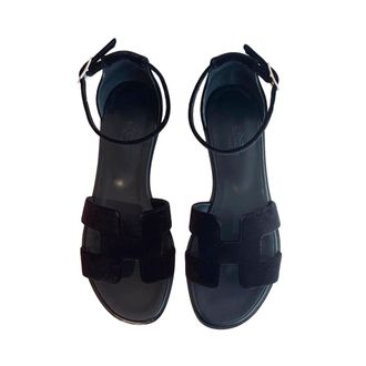 Herm&egrave;s Black Velvet Santorini Sandals Sold Out Size 38