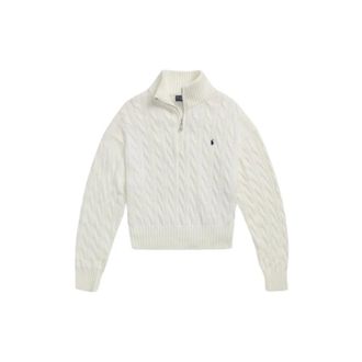 Polo Ralph Lauren Half-Zip Cable Knit Turtleneck - Femme - Pulls - Blanc - Taille: 42 FR