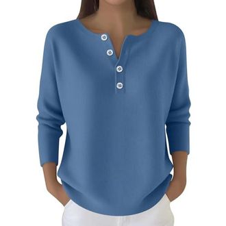 Generic Sweat-shirt uni confortable pour femme - Haut léger - Mode décontractée - Couleur unie - Boutons - Haut à manches longues - Vêtements de sport pour le