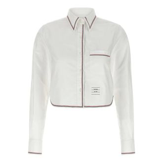 Thom Browne Femme, Blouses et Chemises, Blanc, Taille: 38 FR Classic Long Sleeve Cropped Shirt