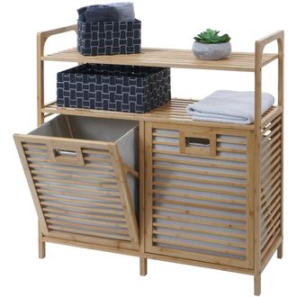 Mendler Bambus Badezimmerschrank HWC-N83, Wäschesammler Regal Badschrank, 2 Wäschekörbe 2 Regalböden FSC-Zertifiziert 88x81x33cm