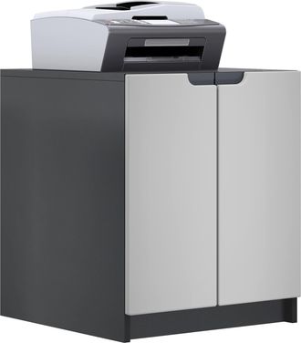 Vladon Druckerkommode Logan, Aktenschrank mit 2 Fächern und 2 Türen, Korpus in Schwarz matt, Fronten in Hellgrau seidenmatt, (51 x 60,5 x 54 cm)