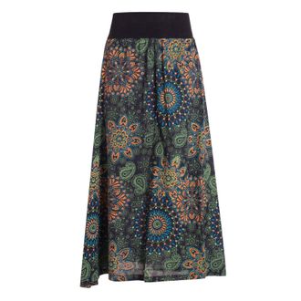 vishes Langer Damen Herbstrock mit Mandalas in schwarz-gr&uuml;n I Gr&ouml;&szlig;e 2XL (44) I Handgefertigt aus 100% Baumwolle I Rock mit breitem Bund I F&uuml;r warme & kalte M