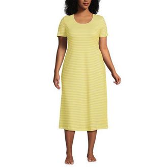 Lands End Wadenlanges Kurzarm-Nachthemd aus reiner Baumwolle, Damen, Gr&ouml;&szlig;e:52-54 plus, Gelb, Baumwolle, by Lands End