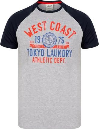 Tokyo Laundry T-shirt &agrave; col rond en jersey de coton &agrave; manches raglan pour homme, Bleu marin., XL
