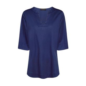 Elena Miro Locker geschnittenes Baumwoll V-Ausschnitt T-Shirt - - Blouses & Shirts - Damen - Blau - XS