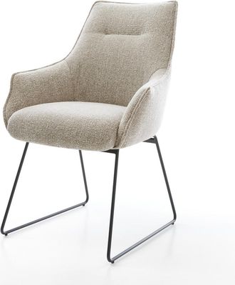 DELIFE Esszimmerstuhl Alja-Flex mit Armlehnen Webstoff Soft Beige Kufengestell Schwarz Taschenfederkern, Esszimmerst&uuml;hle