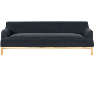 Beliani 3-Sitzer Sofa Schwarz Stoffbezug mit Armlehnen Niedriger R&uuml;ckenlehne Tiefer Sitzfl&auml;che Hohen Holzbeinen Skandi Wohnzimmer Ausstattung Stoffsofa