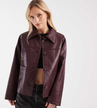 Asos Petite ASOS DESIGN Petite - Blouson Harrington en imitation cuir - Bordeaux-Rouge