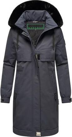 Navahoo Manteau dhiver long et chaud pour femme avec fourrure synthétique et capuche (tous les deux amovibles) Sauveur par temps froid 14 XS à 6XL, bleu marin