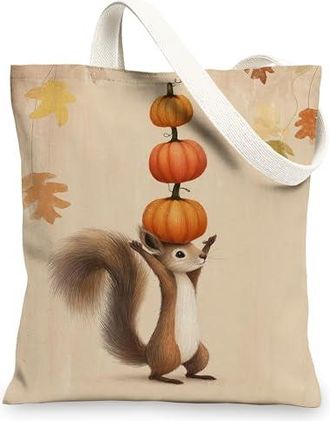 Generic Sacs fourre-tout en toile motif écureuil mignon, sacs dépicerie réutilisables, légers et lavables avec bandoulière pour salle de sport, voyage, plage,