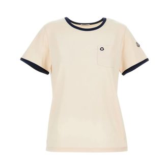 Moncler Femme, Tops, Beige, Taille: 38 FR T-shirt avec logo brod&eacute;