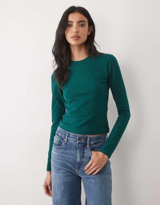 Good American T-shirt raccourci &agrave; manches longues - Vert forestier