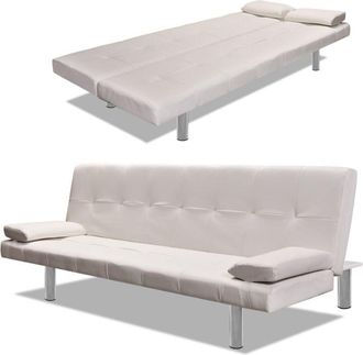 vidaXL Vidaxl - Canap&eacute; convertible r&eacute;glable 3 places - Similicuir blanc cr&egrave;me - Dimensions 168 x 77 x 64 cm - Avec 2 oreillers inclus