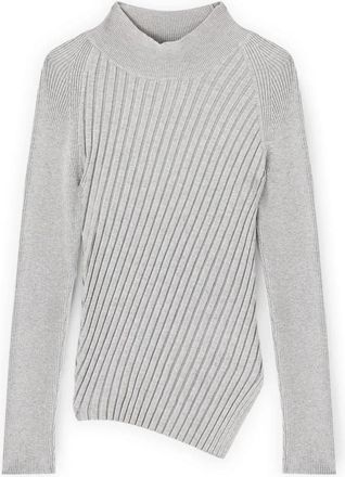 Motivi Rippstrickpullover mit asymmetrischem Saum - - Knitwear - Damen - Grau - S