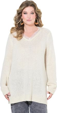 Miamoda Damen große Größen Übergrößen Plus Size Pullover, Classic Fit, Grobstrick, Ausschnitt mit Spitze Offwhite 50+ 835167200-50+