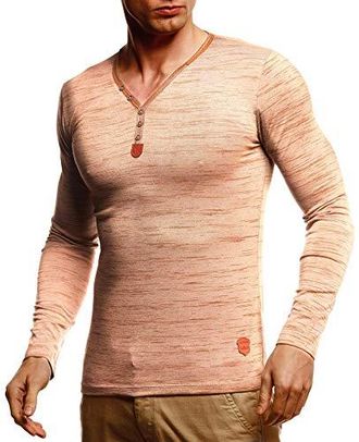 LEIF NELSON LN1470 Sweat-shirt à manches longues pour homme - Col en V - Coupe ajustée - En coton - Blanc - Manches longues - Col en V - Noir, Camel Melange., XXL