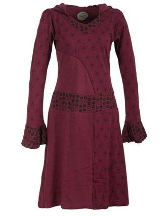 vishes Zipfelkleid Langarm Bl&uuml;mchen Kapuzenkleid mit V-Ausschnitt Hippie, Hoodie, Boho, Elfen Style