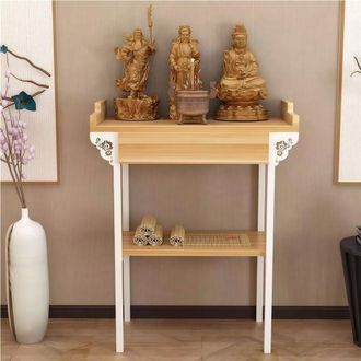 Generic Buddha-Altar, h&ouml;lzerner Altartisch, 2-st&ouml;ckig mit Metallbeinen, handgeschnitzter Pooja-Schrank f&uuml;r Wohnzimmer, Arbeitszimmer, B&uuml;ro