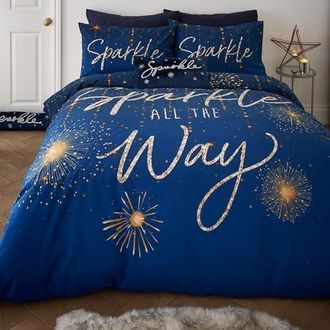 Catherine Lansfield Wende-Bettwäsche-Set für Doppelbett mit Kissenbezügen, glitzernd, Marineblau