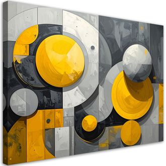 Feeby Stampe Su Tela, Astrazione Moderna Con Cerchi Gialli E Forme Geometriche. - 30x20