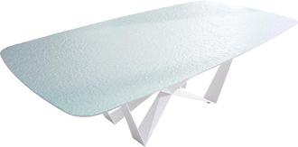 DELIFE Esszimmertisch Edge Boot 240x120 cm Reliefglas Perlmutt 3D-Design Spider Metall Wei&szlig;