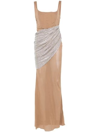 Giuseppe Di Morabito robe longue à ornements strassés - Marron