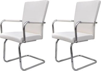 vidaXL Freischwinger 2 Stk. Weiß Kunstleder - Vidaxl