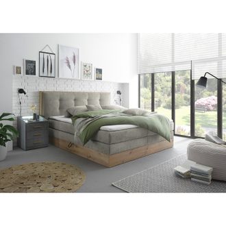 Loftscape home24 Boxspringbett Naumburg 180 x 200cm Microfaser Grau/Schlamm