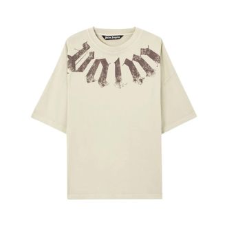 Palm Angels Big Neck Logo Loose Tee - - Tops - Herren - Beige - XS