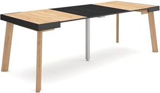 Skraut Home | Ausziehbarertisch | Multifunktionaler ausziehbarer | 220 | Für 10 Gäste | Hölzerne Beine | Moderner Stil | Eiche Schwarz
