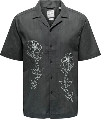 Only & Sons Herren Onsgali RLX Resort Ss Emb Shirt, Grey Pinstripe, Medium