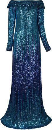 Tadashi Shoji robe longue ornée de sequins à épaules dénudées - Bleu