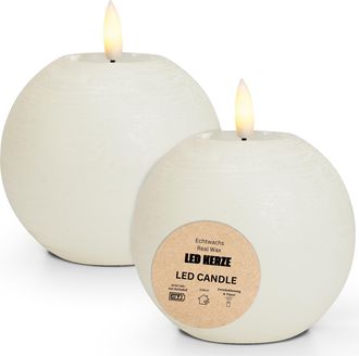 Matches 21 LED Kerze Kugel aus Echtwachs mit Timerfunktion & Fernbedienung - Kerze realistisch flackernde Flamme warmwei&szlig; &Oslash; 10 x 9 cm - Elektrische Wachskerze in