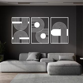 Generic Moderne, luxuri&ouml;se Wandkunst aus schwarzem Metall, 3-teiliges gro&szlig;es geometrisches Boho-Wandbild aus Metall, Moderne Luxus-Kunstdekoration, Moderne Sk