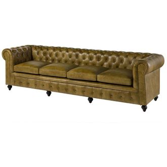Massivmoebel24 Sofa 4-Sitzer Echtleder 274x82x75 gr&uuml;n chesterfield 304