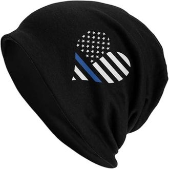 Generic Bonnet Tricoté Drapeau du Coeur Thin Blue Line Respirant Knit Beanie Stretchy Chapeau pour Femme Ski