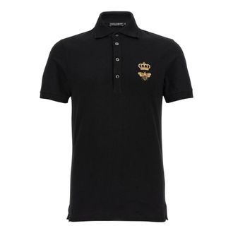 Dolce & Gabbana Polo en coton piqu&eacute; avec broderie - Homme - Tops - Noir - Taille: S